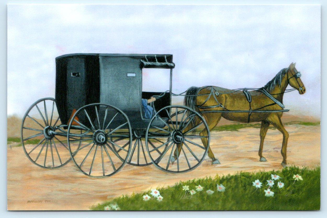 3 Postcards MAHLON TROYER Artist Signed AMISH SCENES Buggies & Harvest ...