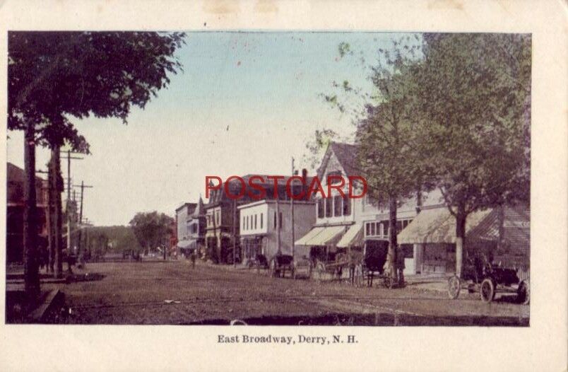 EAST BROADWAY, DERRY, N.H. horsedrawn wagons and one vintage auto ...