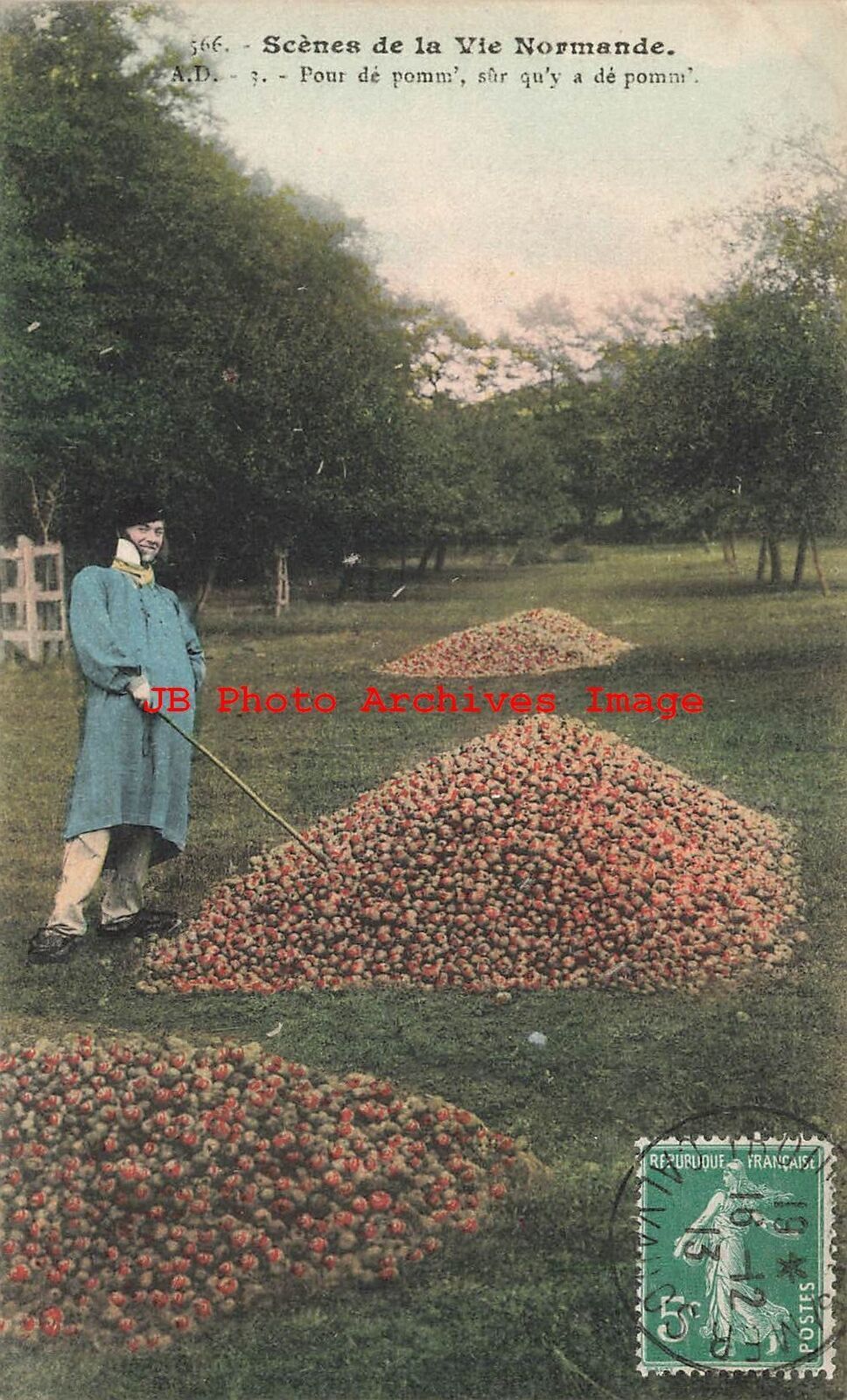 France, Normande, Normandy, Farmer with Piles of Apples, 1913 PM, Stamp ...