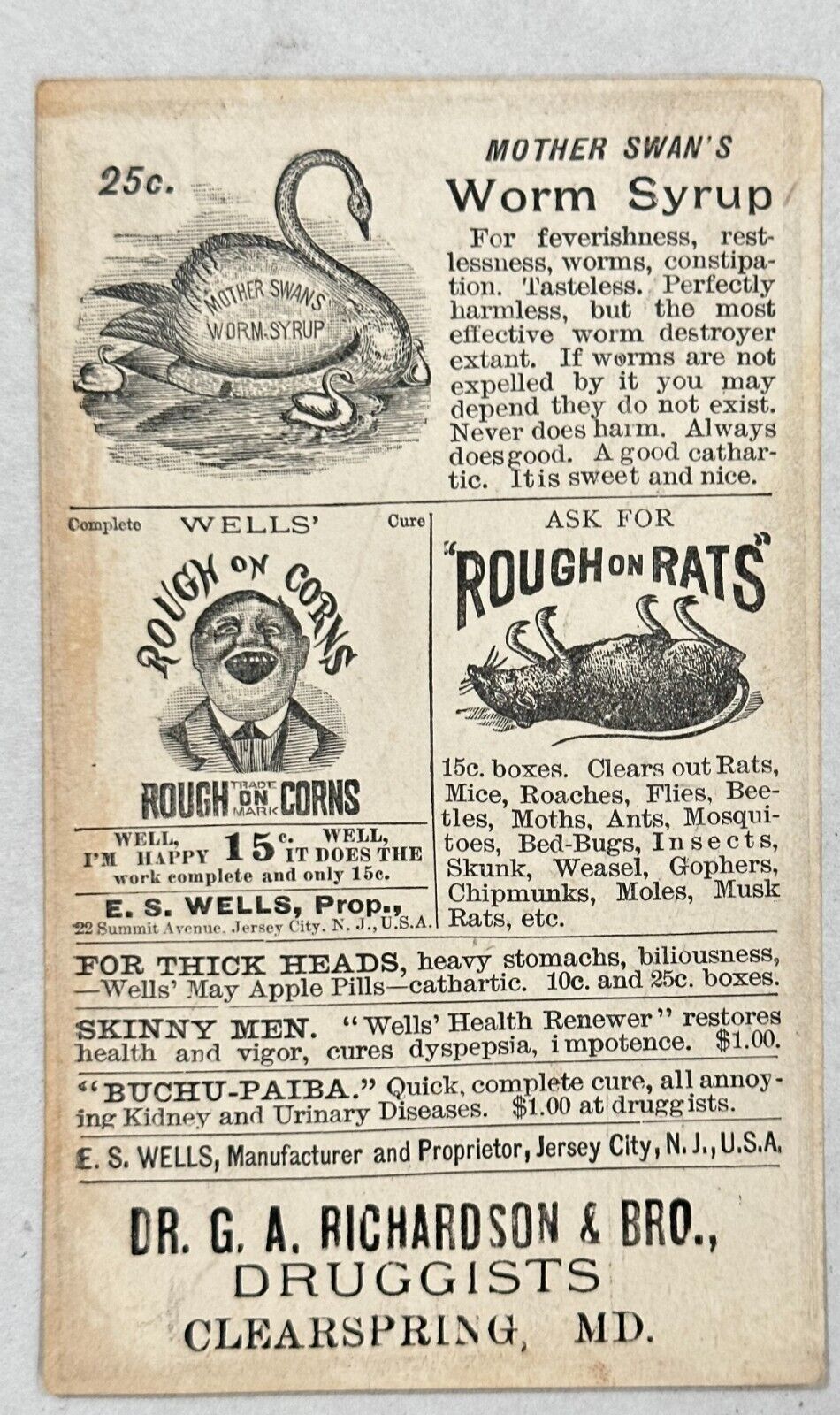 ROUGH ON RATS Poison Mother Swan Worm Syrup E S WELLS Victorian Trade ...