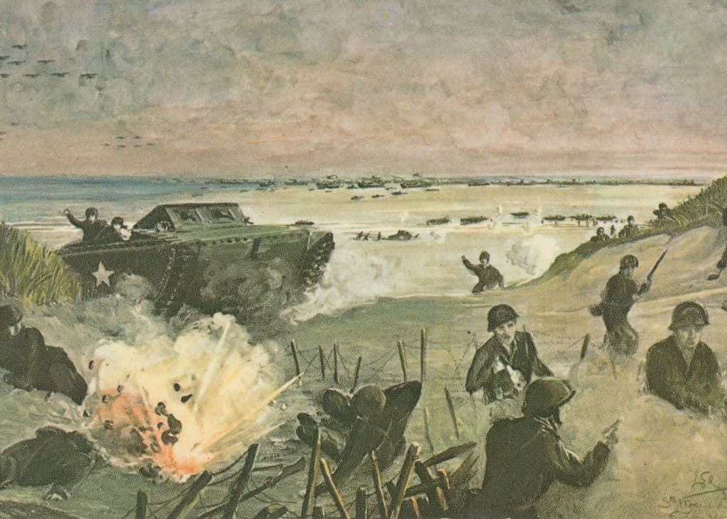Normandy Beach 1944 WW2 Military War Painting Postcard | Topics ...