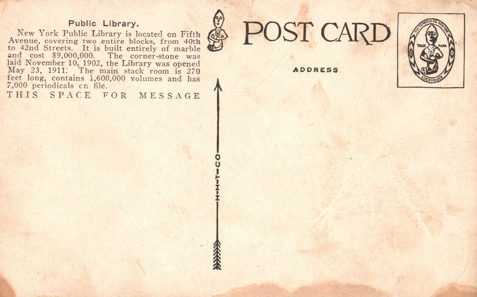 Vintage Postcard 1910's The New York Public Library New York City N.Y ...