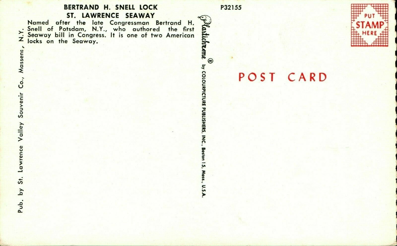 Snell Lock on St Lawrence Seaway New York State Vintage Chrome Postcard ...