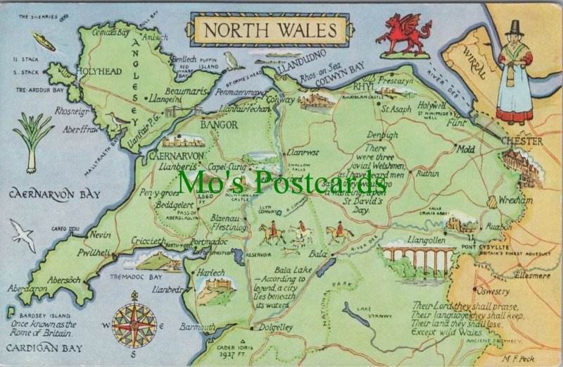 Maps Postcard - Map Showing North Wales RS32184 | Europe - United ...