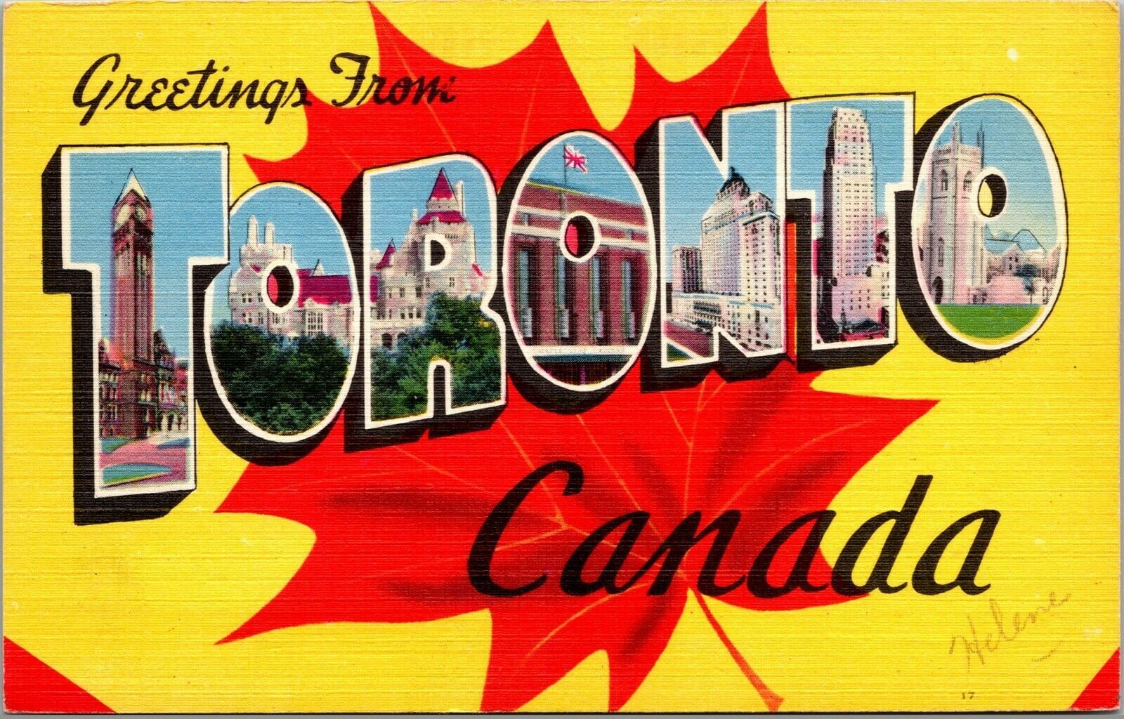 Vtg Toronto Canada Large Letter Greetings Message from 1940s Linen ...