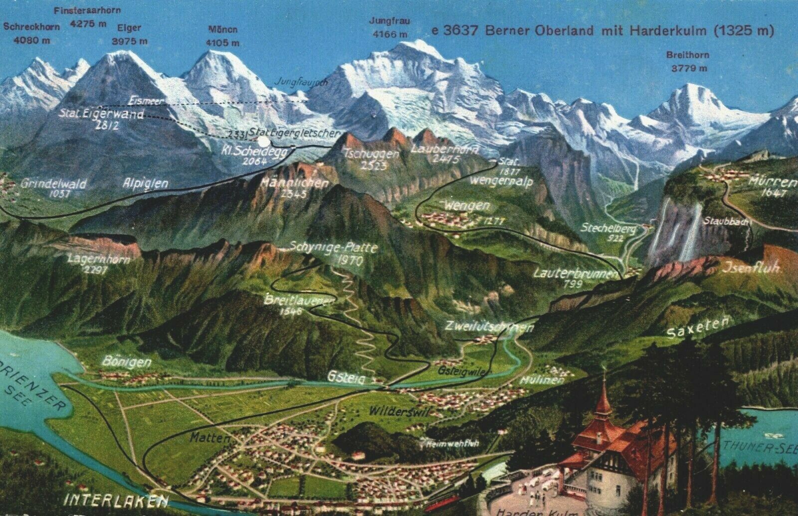 Switzerland Interlaken Mountain Map Vintage Postcard 03.94 | Europe ...