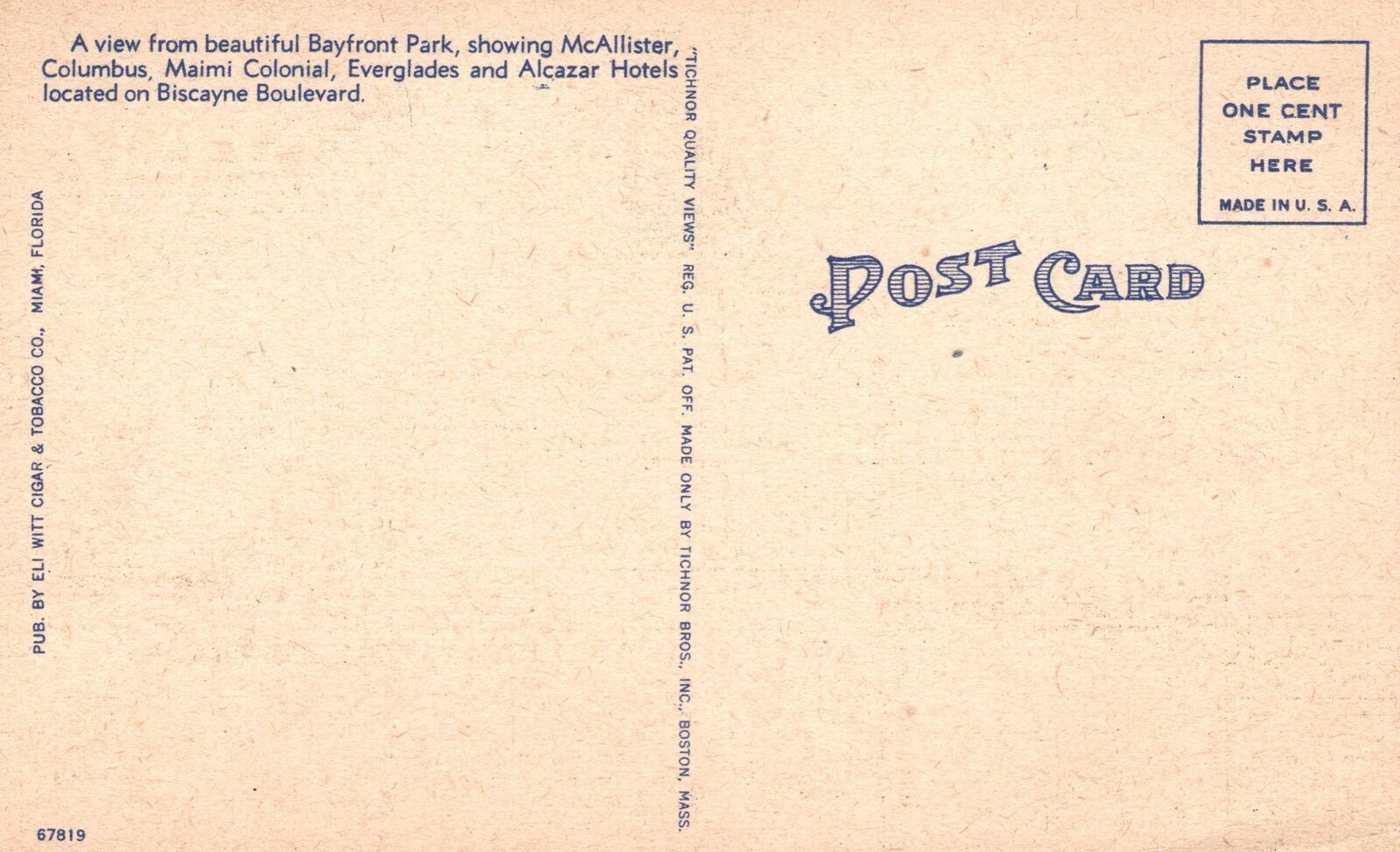 Vintage Postcard 1930's Beautiful Bayfront Park and Hotels Miami ...