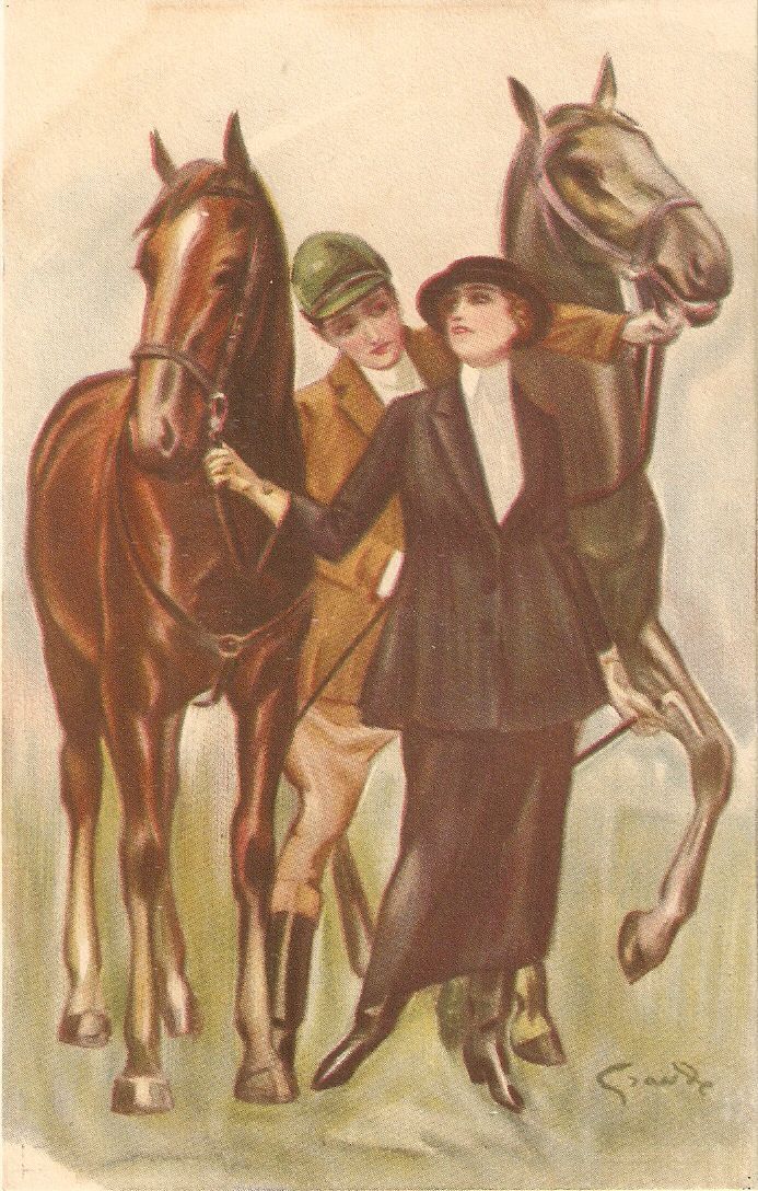"Grande. Romantic couple. Romance on horses" Old vintage Italian Artist ...