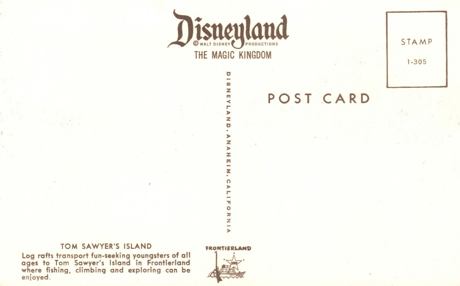 Vintage Postcard Tom Sawyer Island Log Rafts Transport Youngsters ...