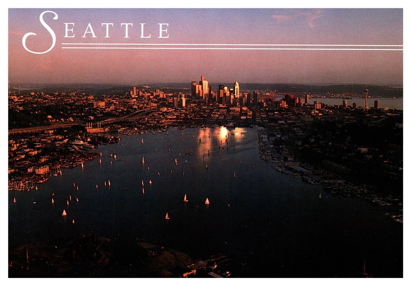 Seattle Washington Lake Union Elliott Bay City Chrome Postcard UNP ...