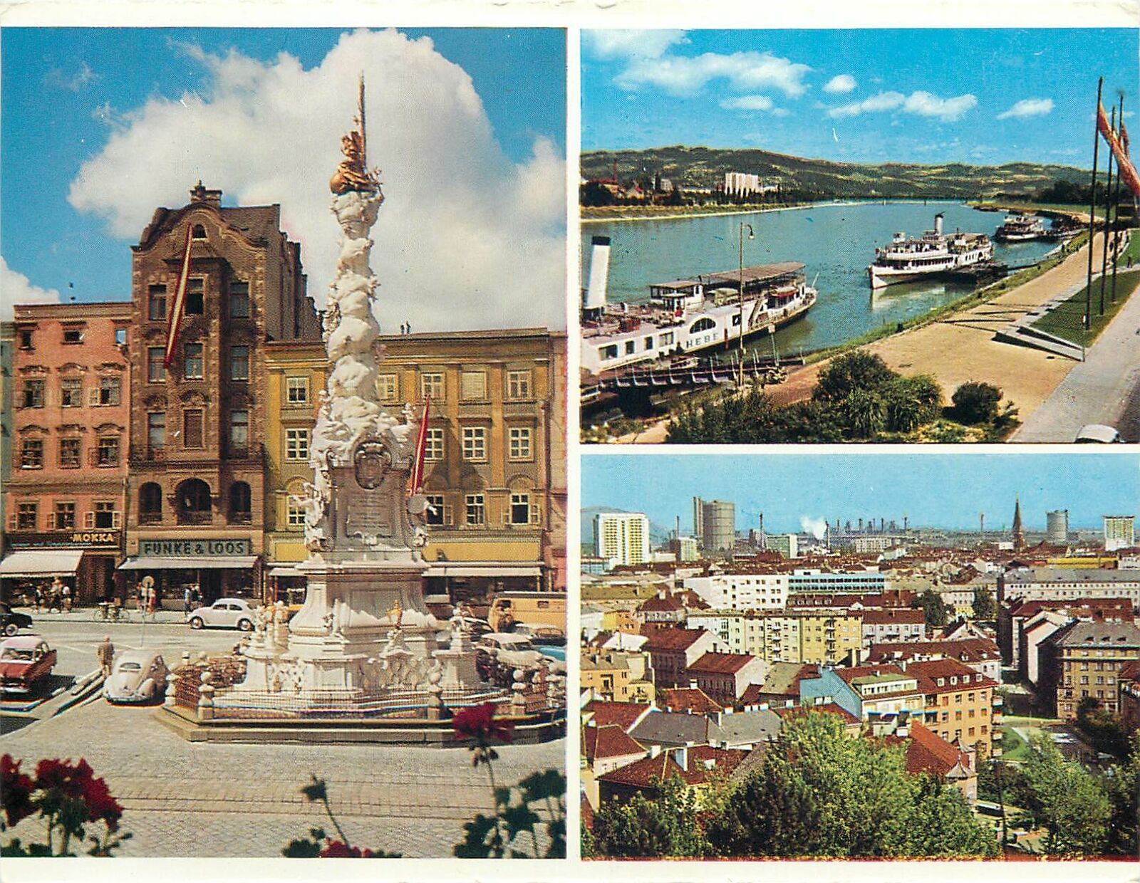 Postcard Austria Linz multi view tram bridge ship church | Europe ...