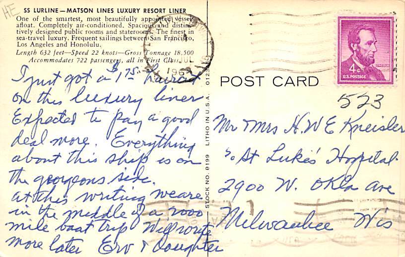 SS Lurline 1969 Matson Lines Ship | Topics - Other, Postcard / HipPostcard