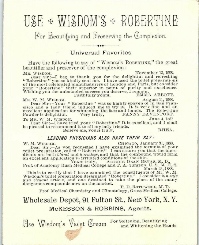 1880's Fantasy Fountain Wisdom's Robertine Quack Med Victorian Trade ...
