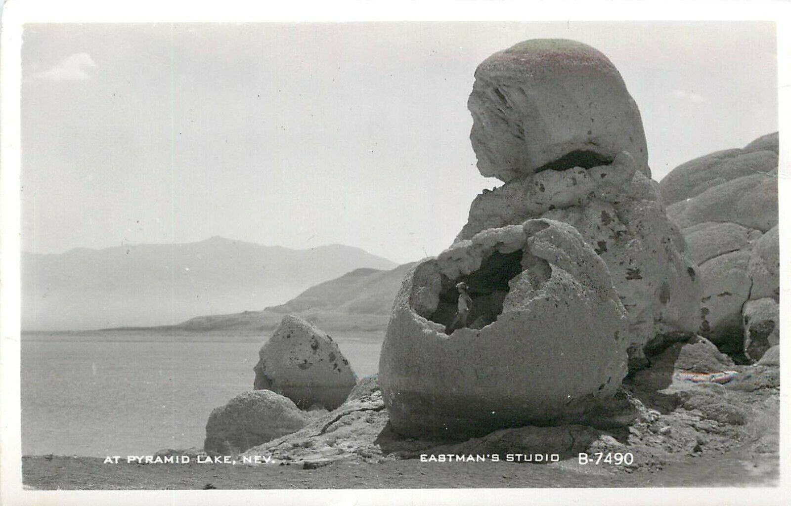 RPPC Postcard Girl inside Huge Tufa Rock Formation Pyramid Lake NV ...