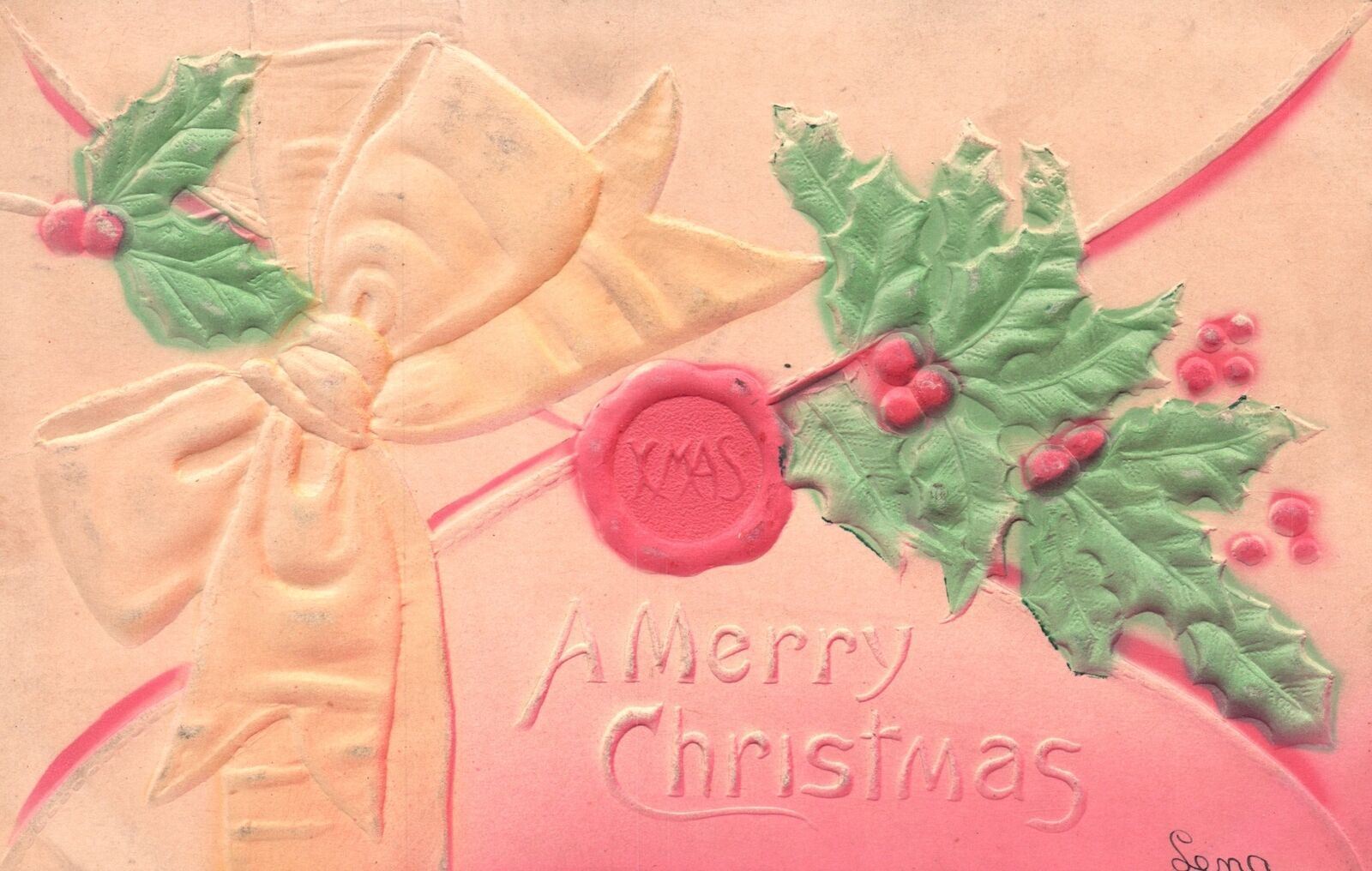 Vintage Postcard 1908 A Merry Christmas In Both Card Green Leaves ...