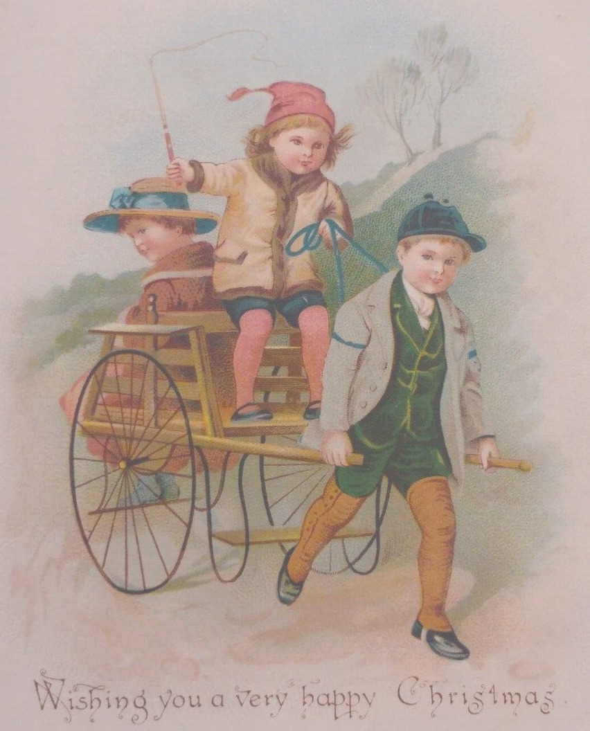 1880s-90s Child Pulls Rickshaw Odd Weird Victorian Christmas Greetings ...