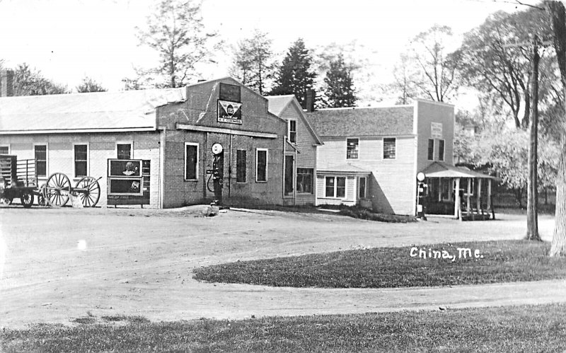 China ME Main Street Gas Stations Storefront 1927, Real Photo Postcard ...