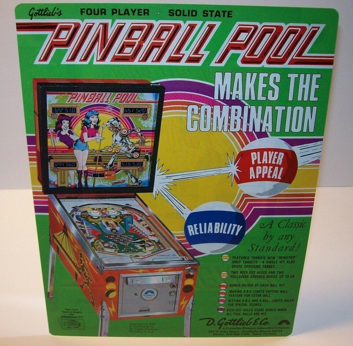 Pinball Pool FLYER Original 1979 Vintage Game Artwork Sheet Robot ...
