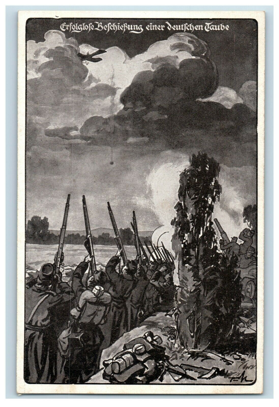 1914-18 WWI German War Plane Over Trenches Guns Combat Stylized Battle ...