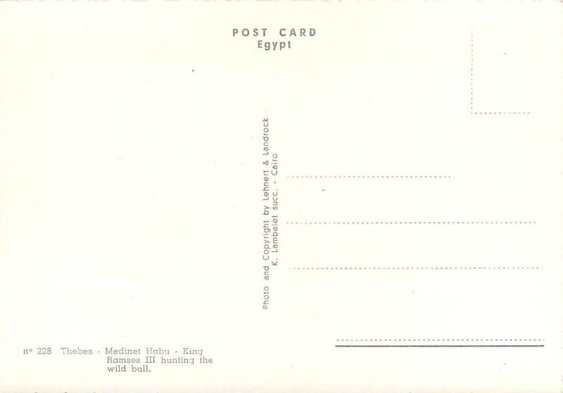 Egypt Thebes Medinet Habu King Ramses III hunting the wild bull ...