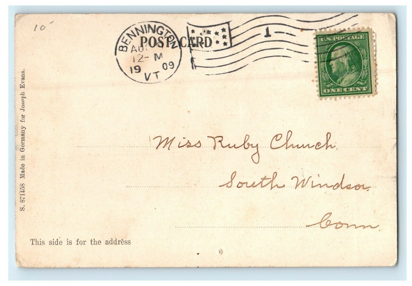 1909 Main Street, Bennington, Vermont VT Posted Antique Postcard ...