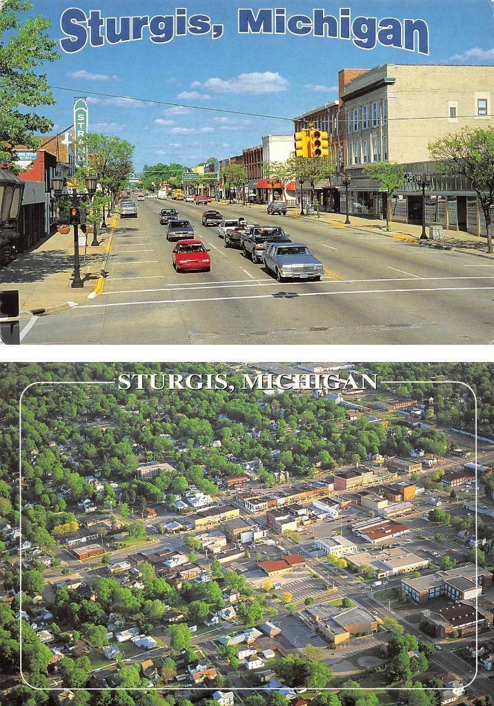 2~4X6 Postcards Sturgis, MI Michigan STREET SCENE~Strand & BIRD'S EYE ...