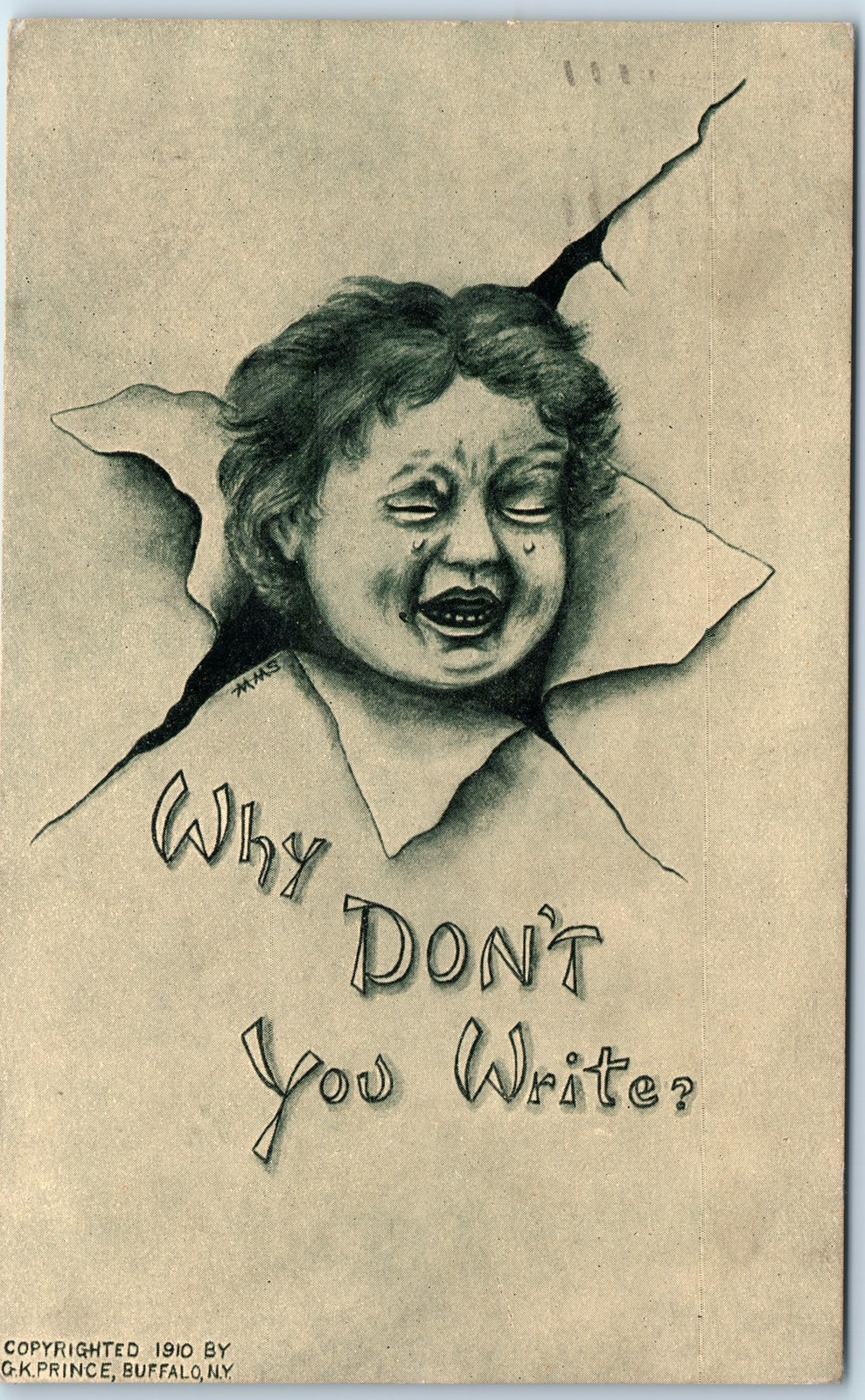 1910 GK Prince Baby Crying "Why Don't You Write" Art Sketch MMS Wall ...