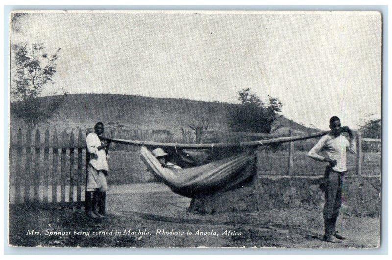 1908 Mrs. Springer Being Carried in Machila Rhodesia to Angola Africa ...