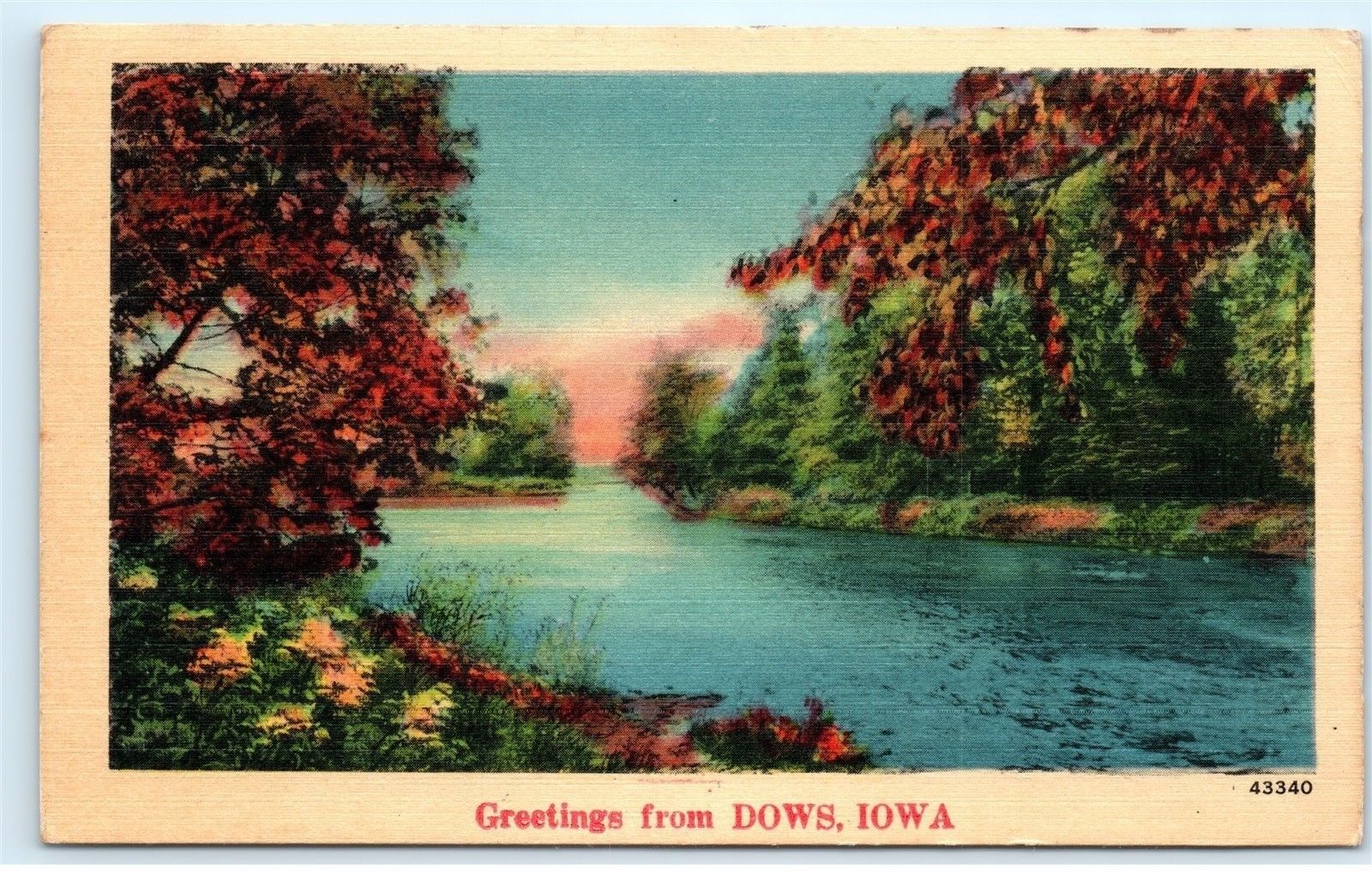 1946 River Autumn Trees Nature Greetings from Dows Iowa Vintage ...