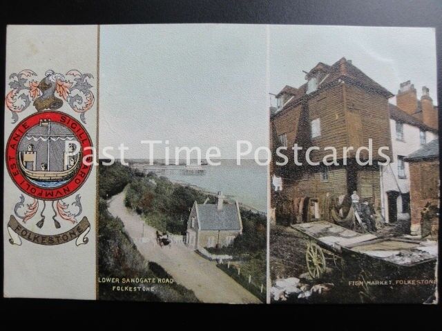 Kent FOLKESTONE FISH MARKET Heraldic Coat of Arms c1907 by B & R Camera ...