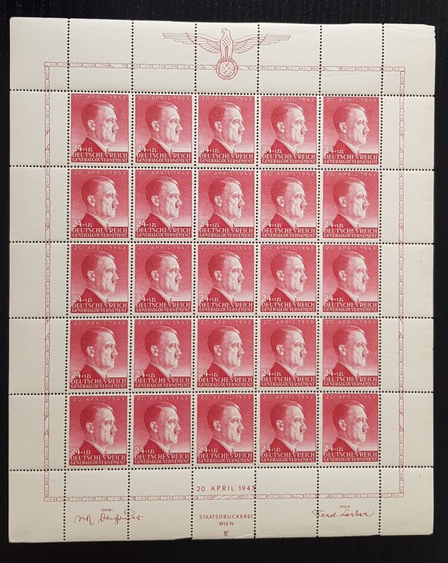 German Third Reich General Government OCC Adolf Hitler Sheet 24gr +1Zl ...