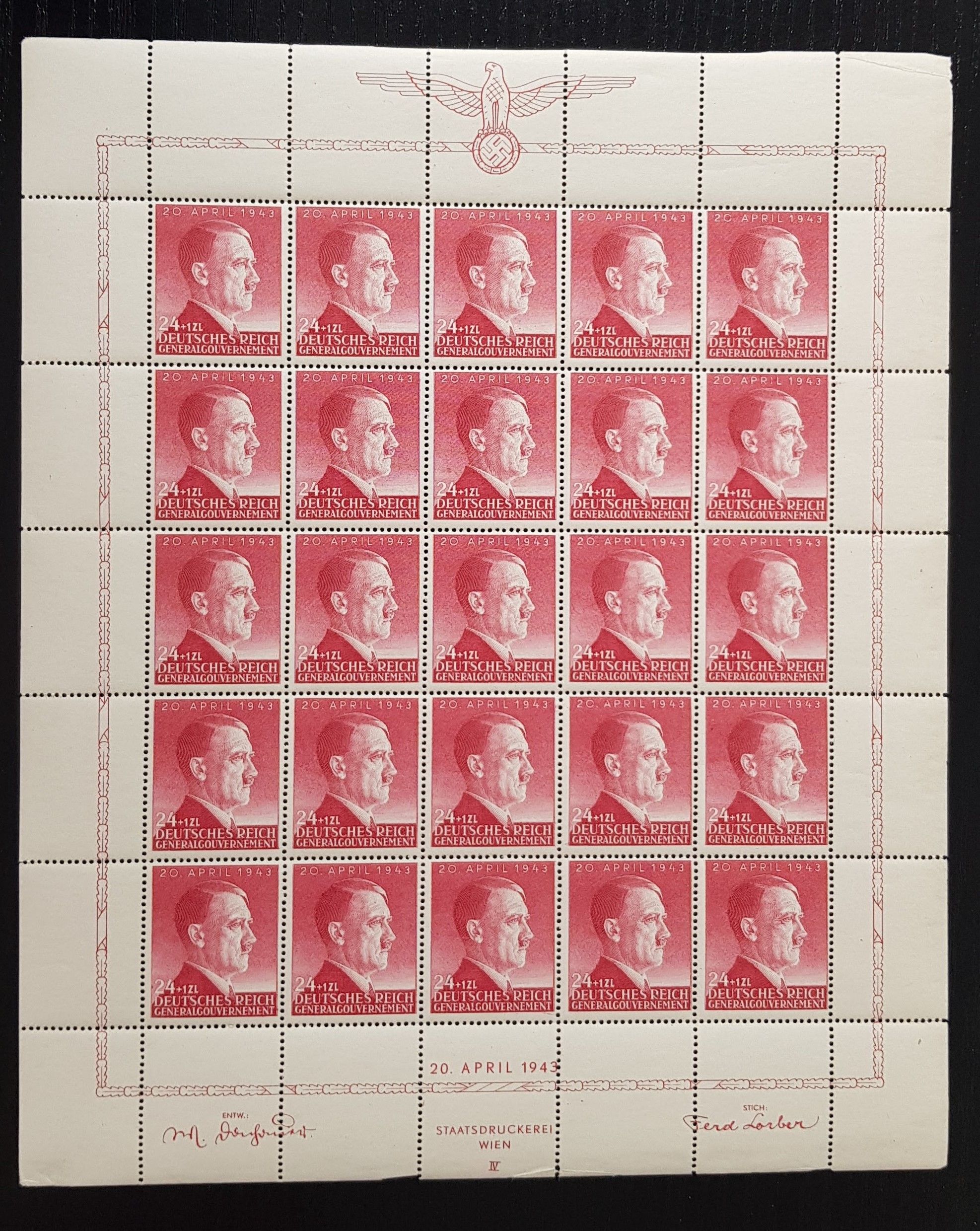 German Third Reich General Government OCC Adolf Hitler Sheet 24gr +1Zl ...