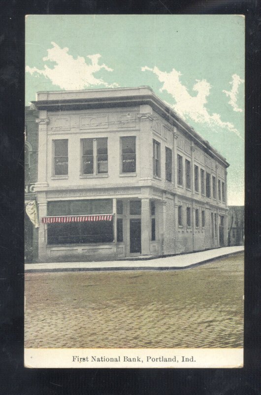Portland Indiana Downtown First National Bank Building Vintage Postcard ...