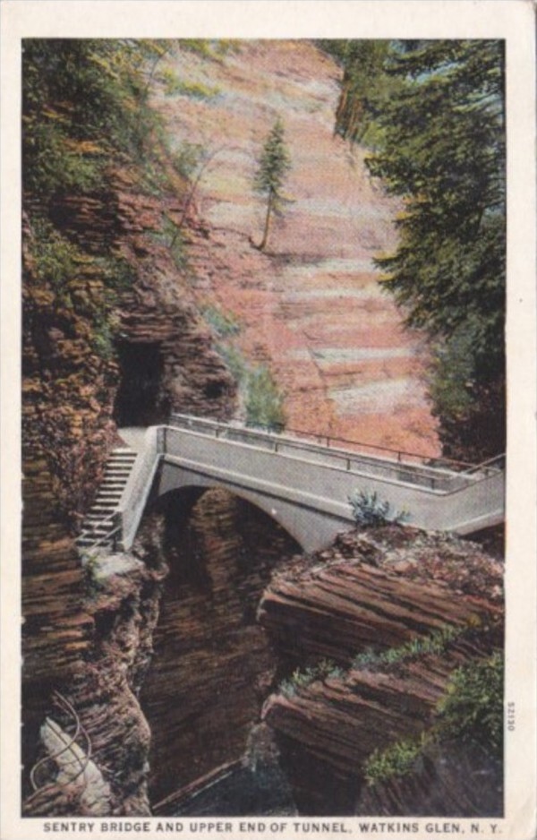 Sentry Bridge and Upper End Of Tunnel Watkins Glen New York Curteich ...