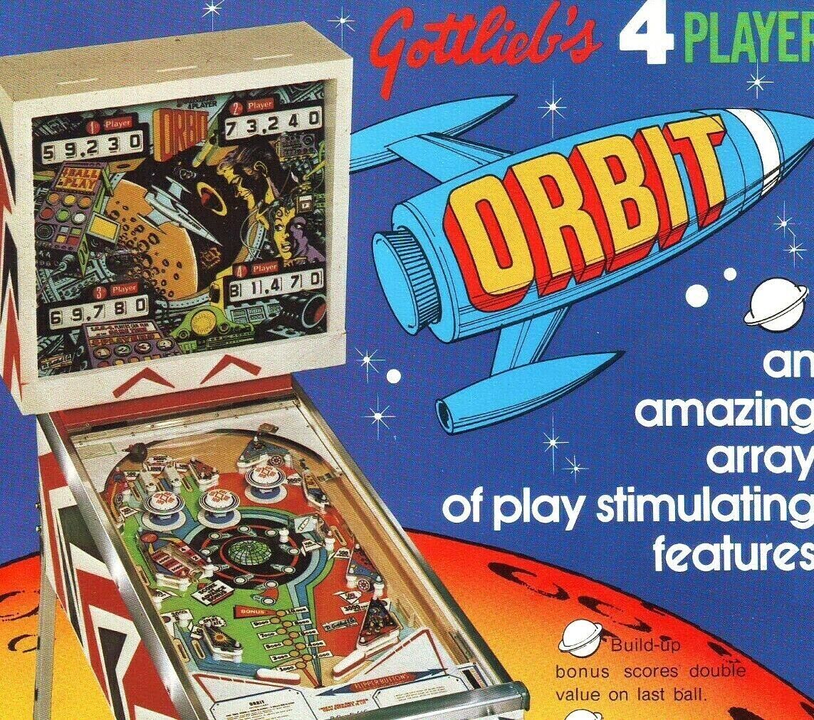 Orbit Pinball FLYER Original 1972 NOS Game Space Age Planets Astronaut ...