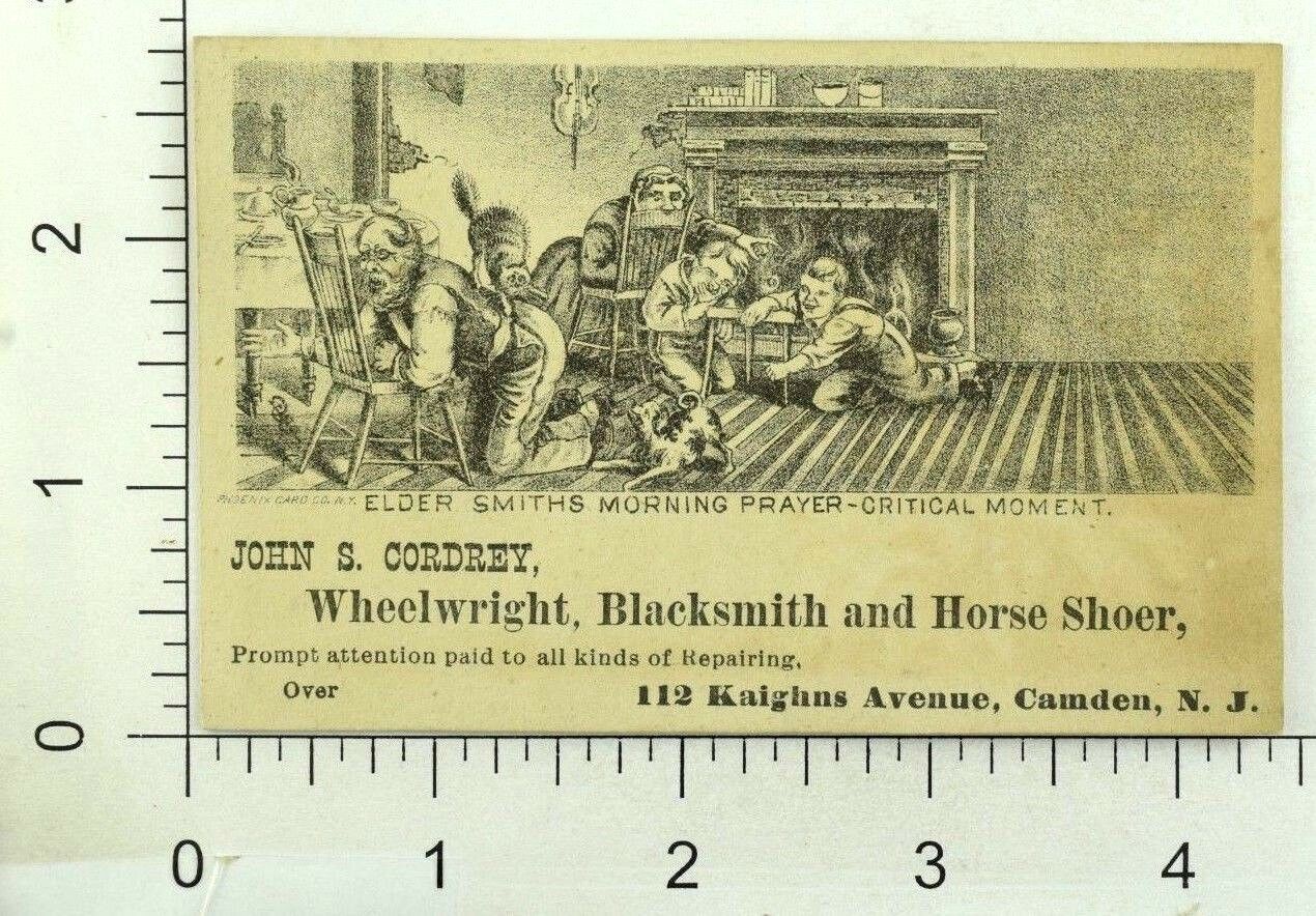 1879 Wheelwright Blacksmith & Horse Shoer Family Dinner Dog Scaring Cat ...