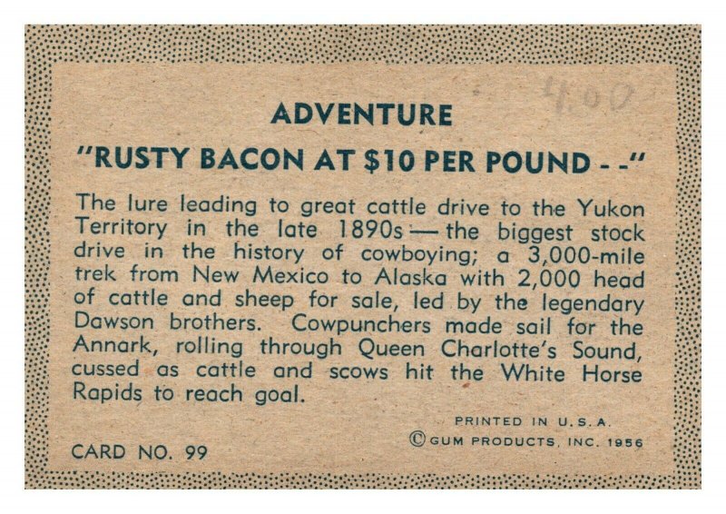 Vintage 1956 Western Trading Card Wild West Rusty Bacon - Stock Drive ...