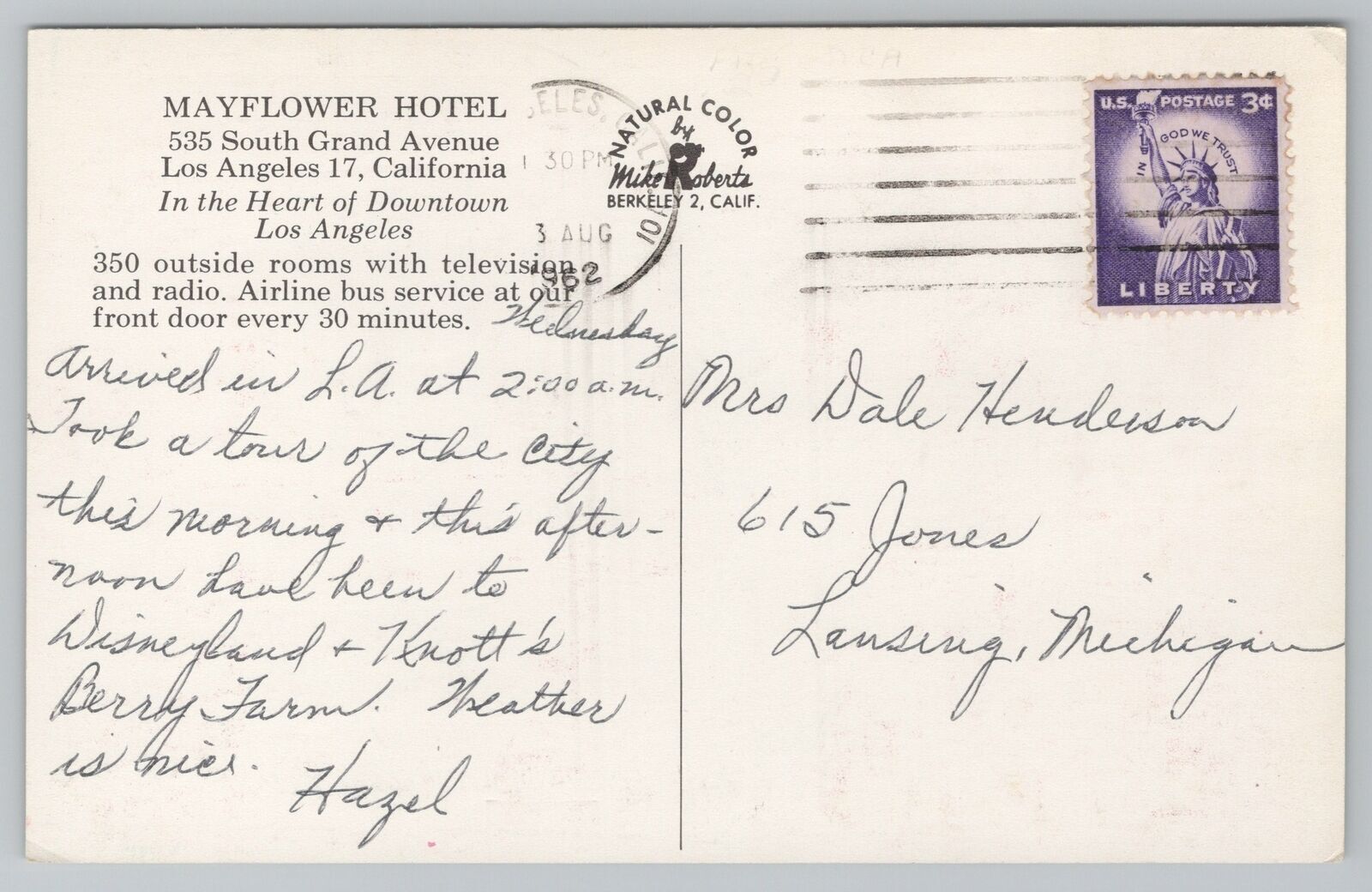Hotel & Resort~Mayflower Hotel & Chart Room @ Night Los Angeles~Vintage ...