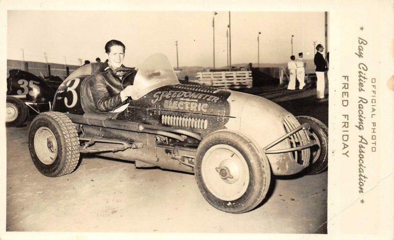 RPPC FRED FRIDAY Bay Cities Racing Association Race Car Driver c1940s ...