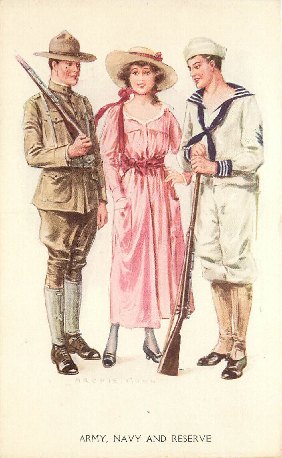 Signed Artist Postcard Archie Gunn Army Navy and Reserve WWI Soldiers ...