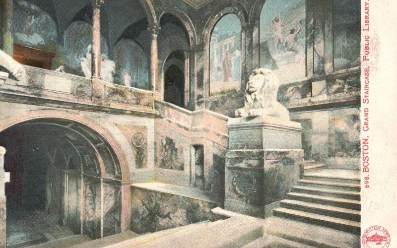 Vintage Postcard Grand Staircase Public Library Building Boston ...