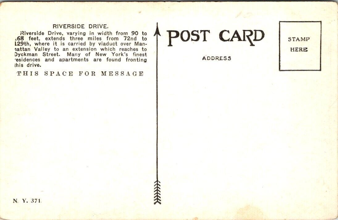 Vintage New York City Postcard - Riverside Drive - North From the ...