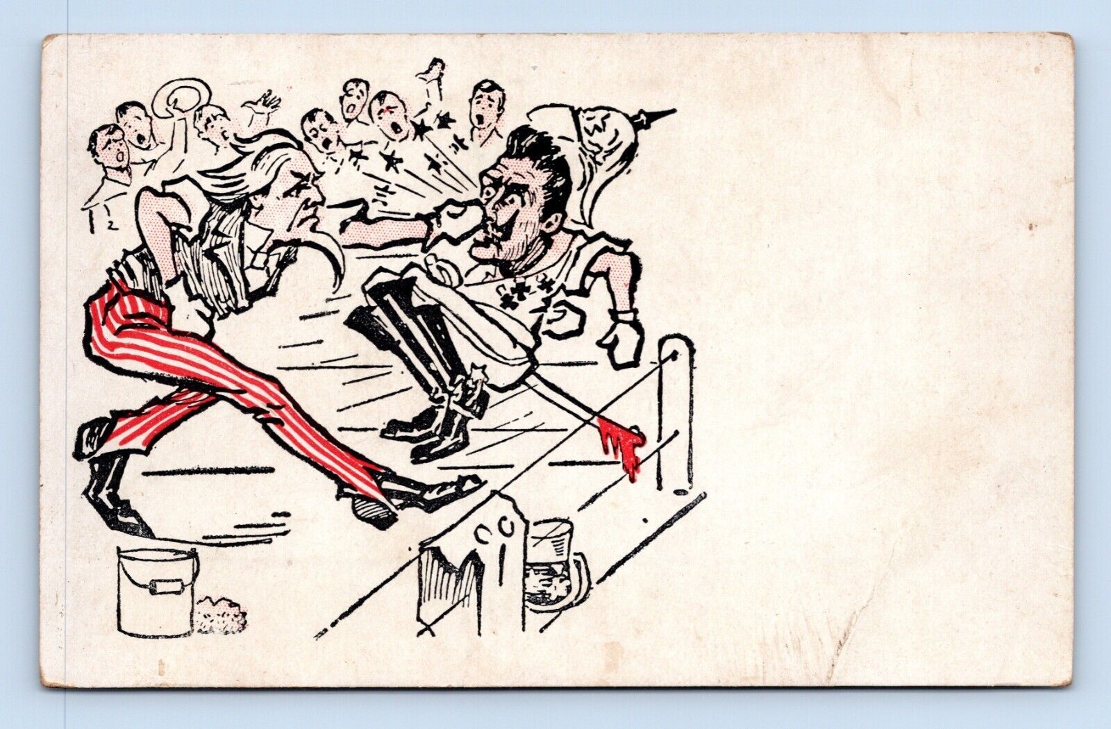 WWI Patriotic Uncle Sam Boxing Kaiser UNP Unused Comic DB Postcard M15 ...