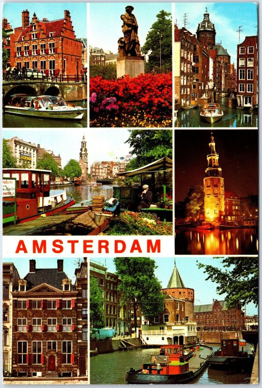 Vintage Continental Sized Postcard (7) Miniviews of Amsterdam Holland ...