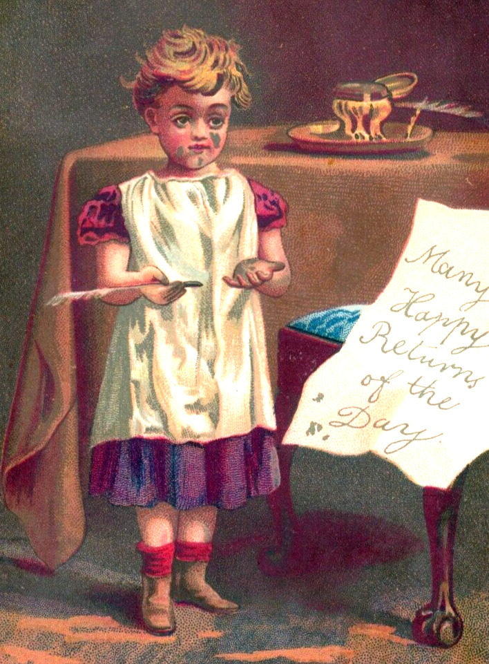 1880s Victorian Trade Card "Little Mischief " Child Ink & Quill Fab ...