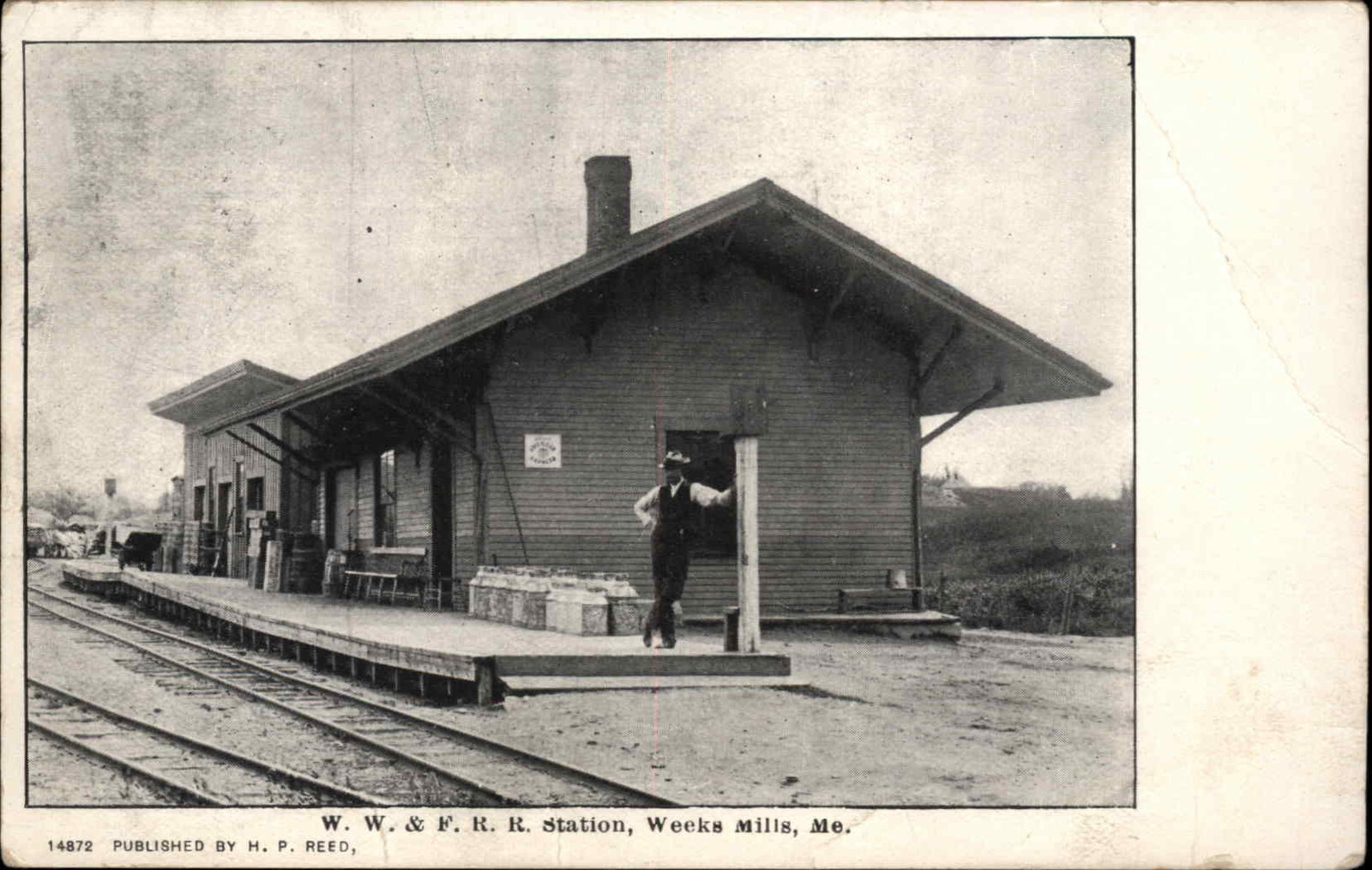 Weeks Mills Maine ME Train Station Depot Railroad WW&F c1910 Postcard ...