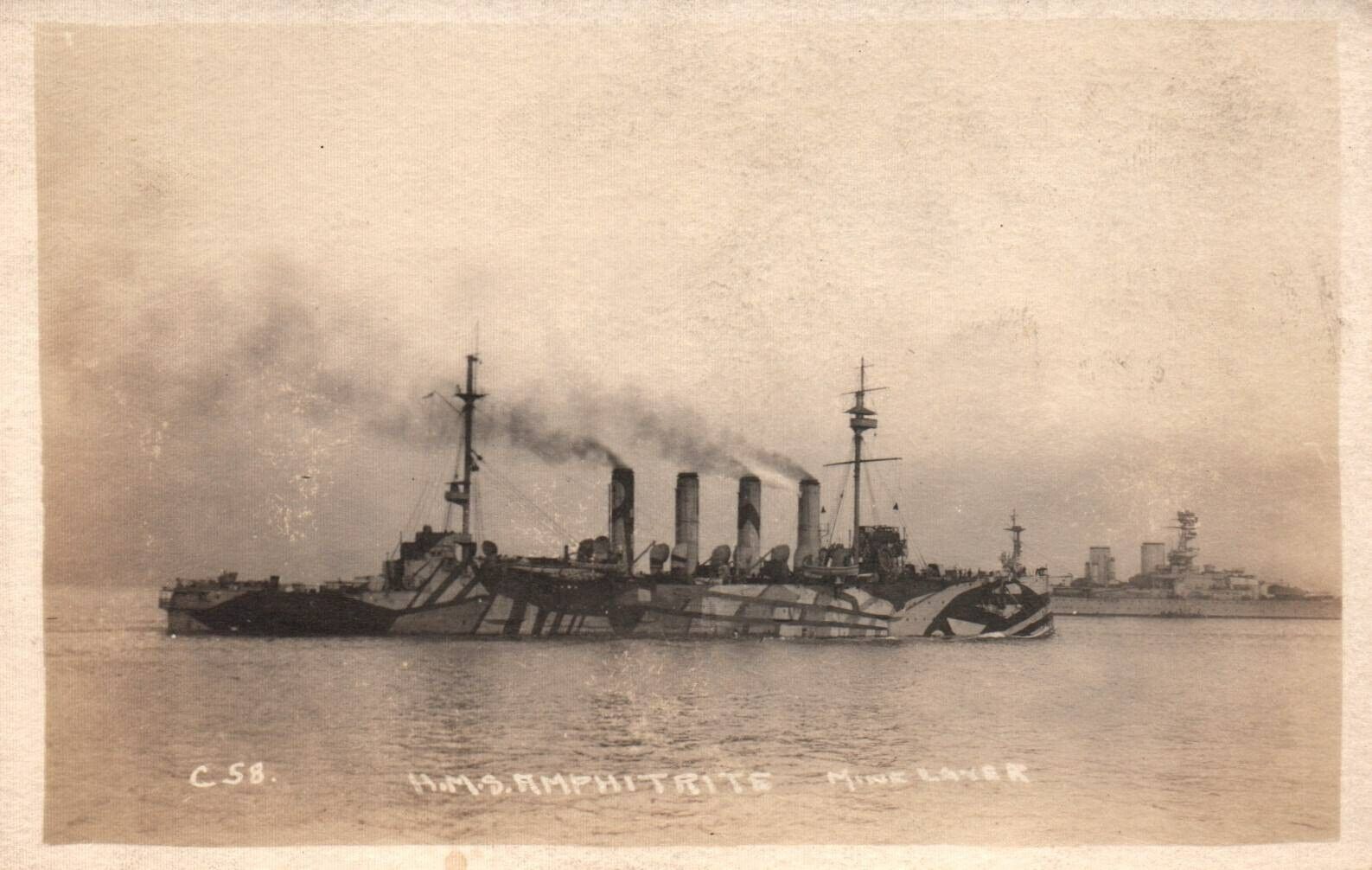 RPPC Photo British Royal Navy WWI HMS Amphitrite Minelayer Cruiser Ship ...