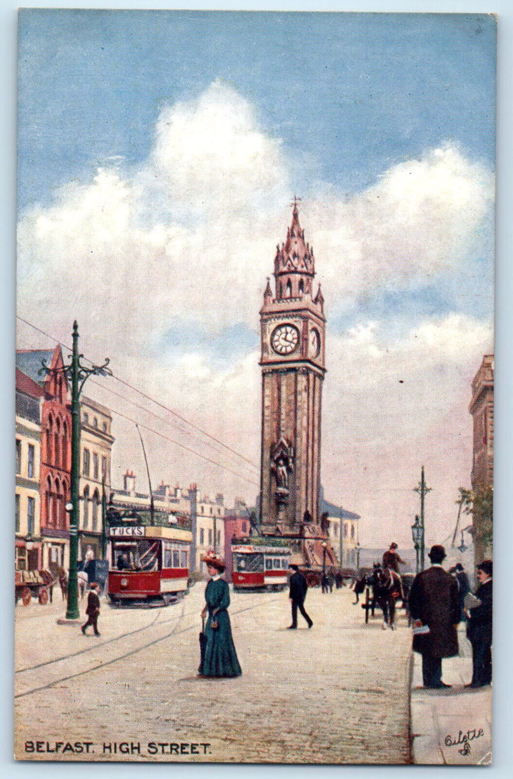 Belfast Northern Ireland Postcard High Street Tower Clock c1910 Oilette ...
