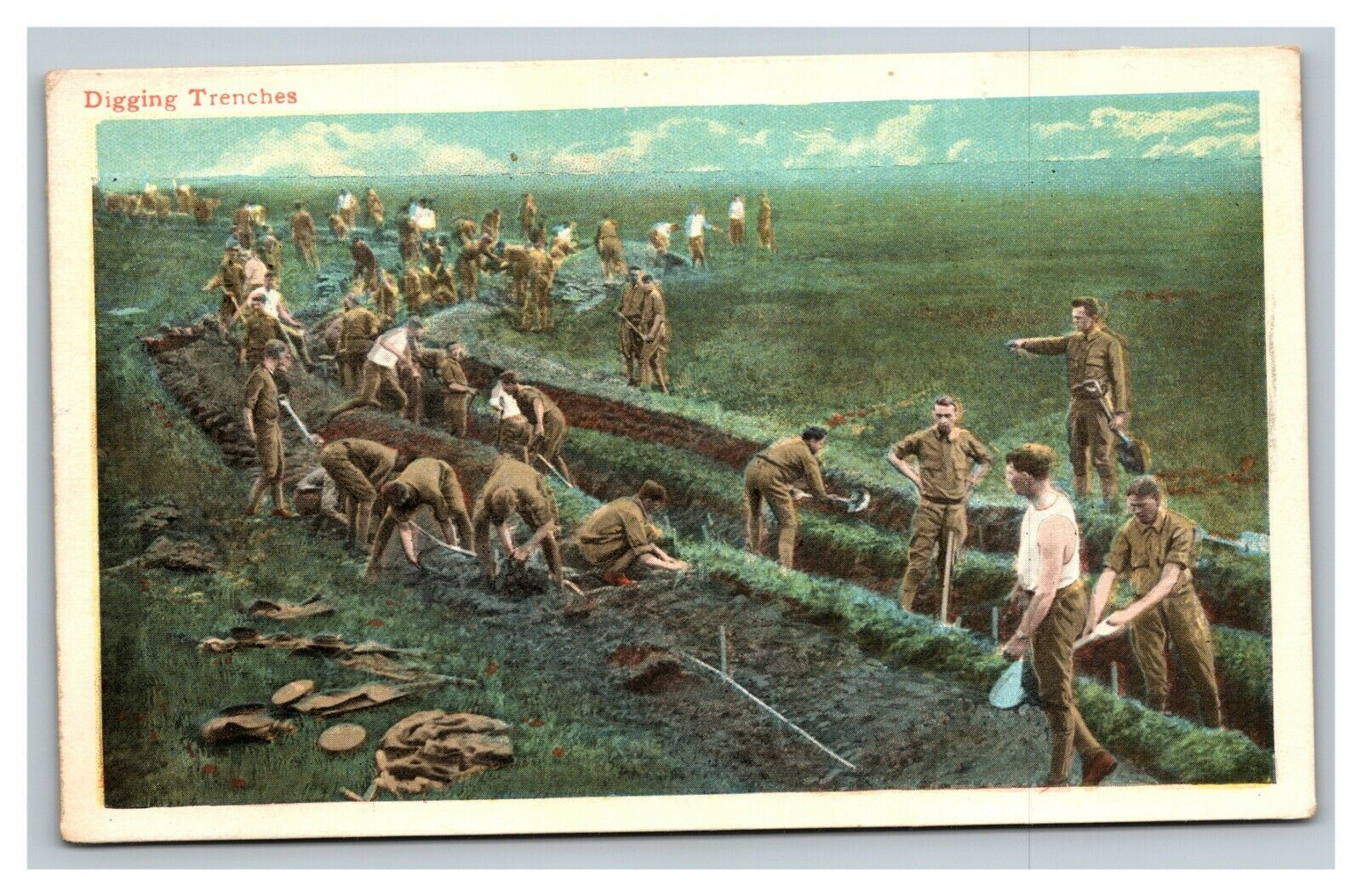 Vintage 1900's WW1 Colorized Photo Postcard Army Digging Trenches in ...