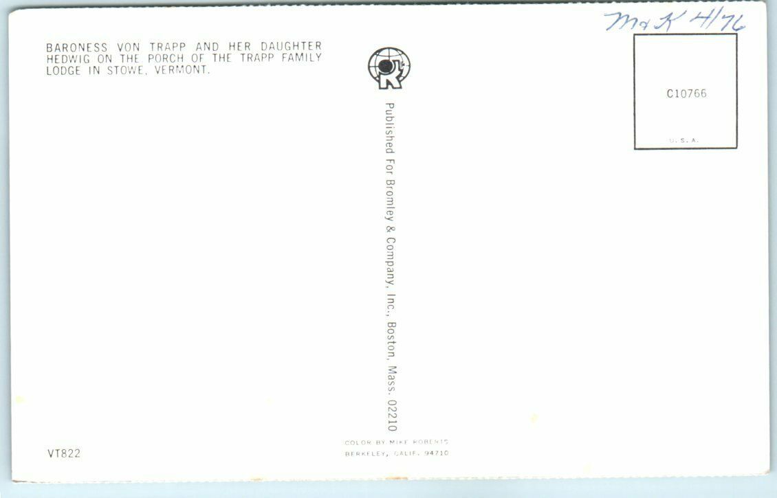 Baroness Von Trapp & Her Daughter Hedwig - Trapp Family Lodge - Stowe ...